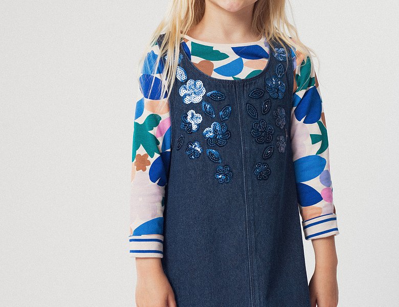 Παιδικό Φόρεμα για Κορίτσια Dark Denim Flowers | DPAM
